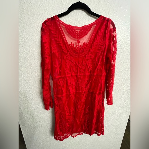 Express | Dresses | Express Red Long Sleeve Lace Dress | Poshmark